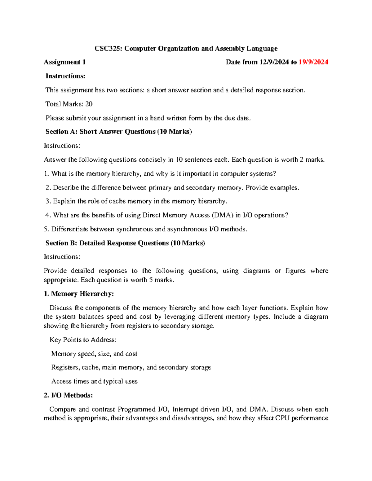 Assignment 1 Ma AL - CSC325: Computer Organization and Assembly Language Assignment 1 Date from ...