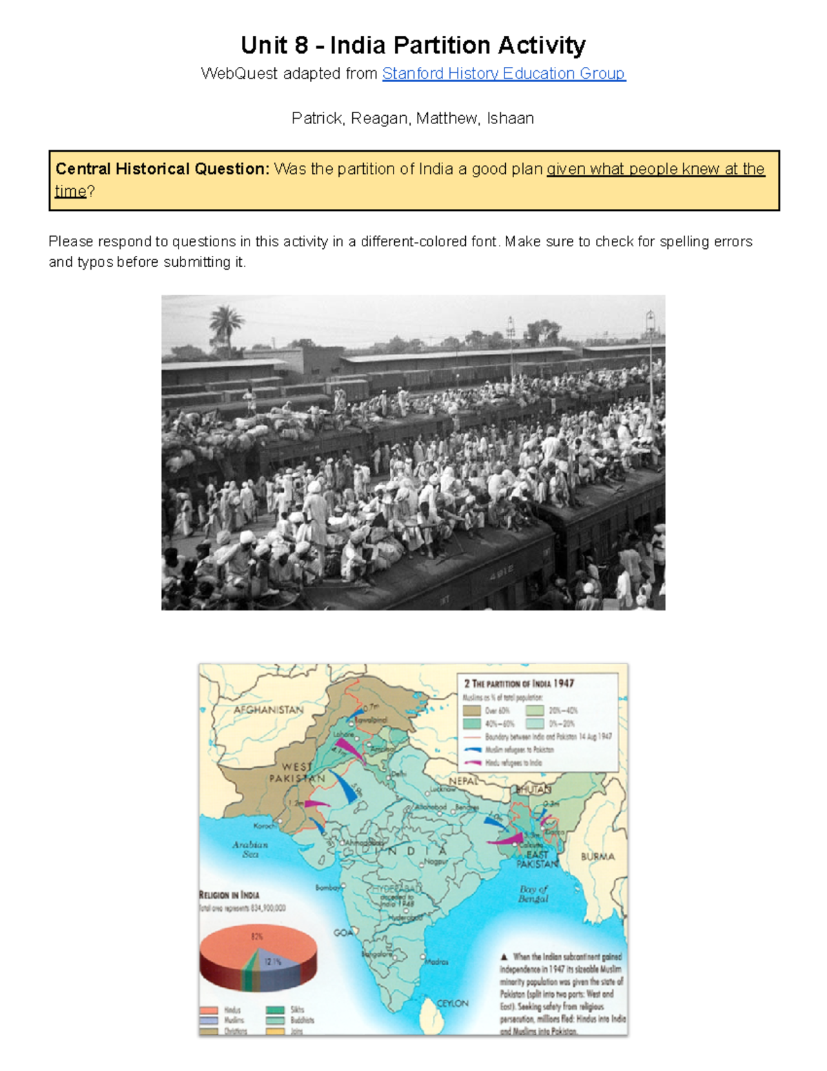 Unit 8 - India Partition Activity - Unit 8 - India Partition Activity ...