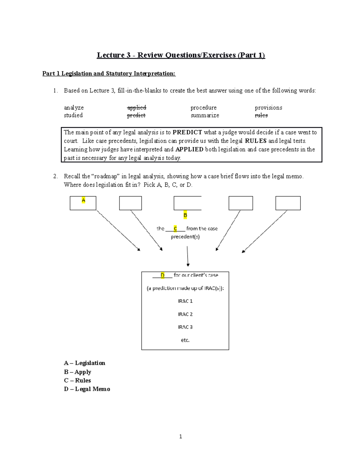 Lecture 3 Part 1 Review - Legislation and Statutory Interpretation - Lecture 3 - Review - Studocu