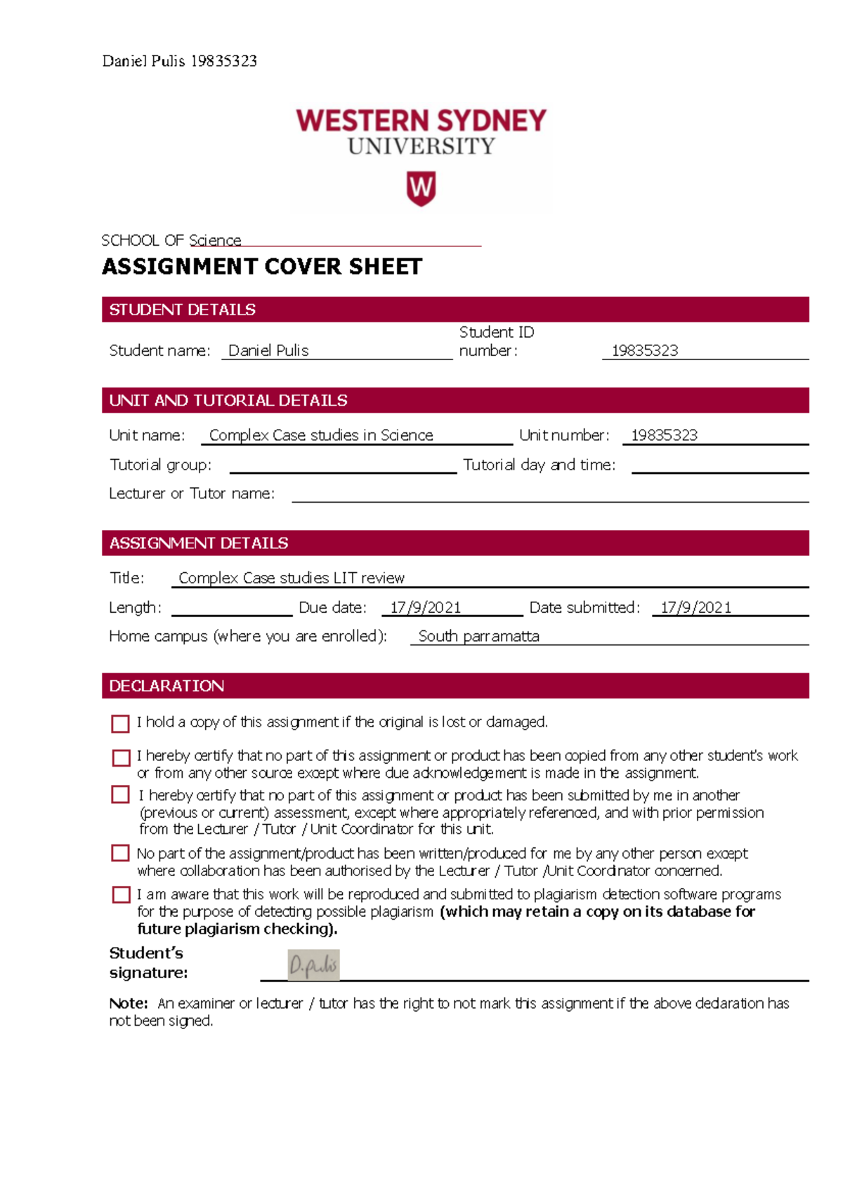 Complex Case Studies Literature review - SCHOOL OF Science ASSIGNMENT ...