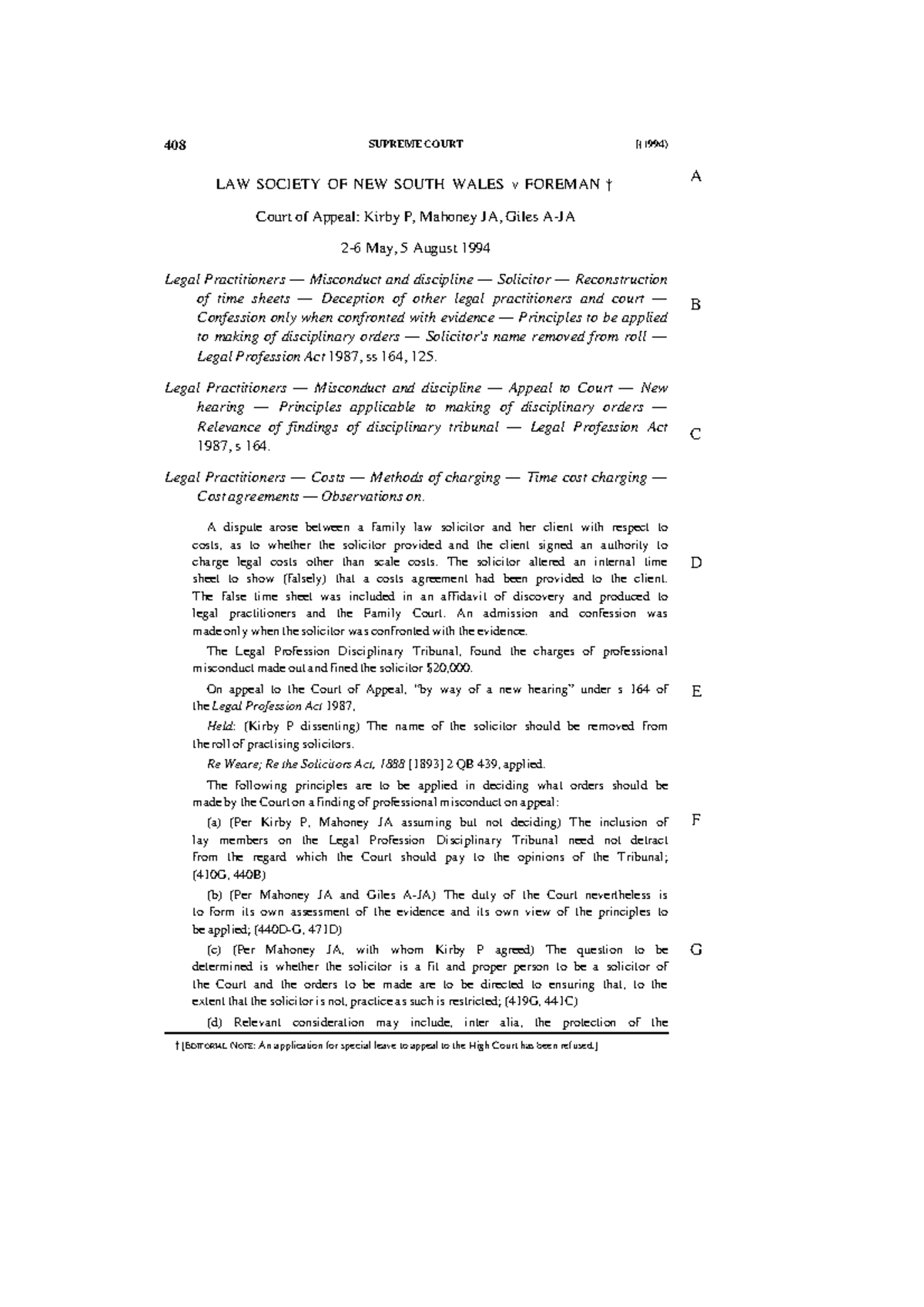 Law Society of NSW v Foreman (No 2) (1994) - 408 SUPREME COURT [(1994 ...
