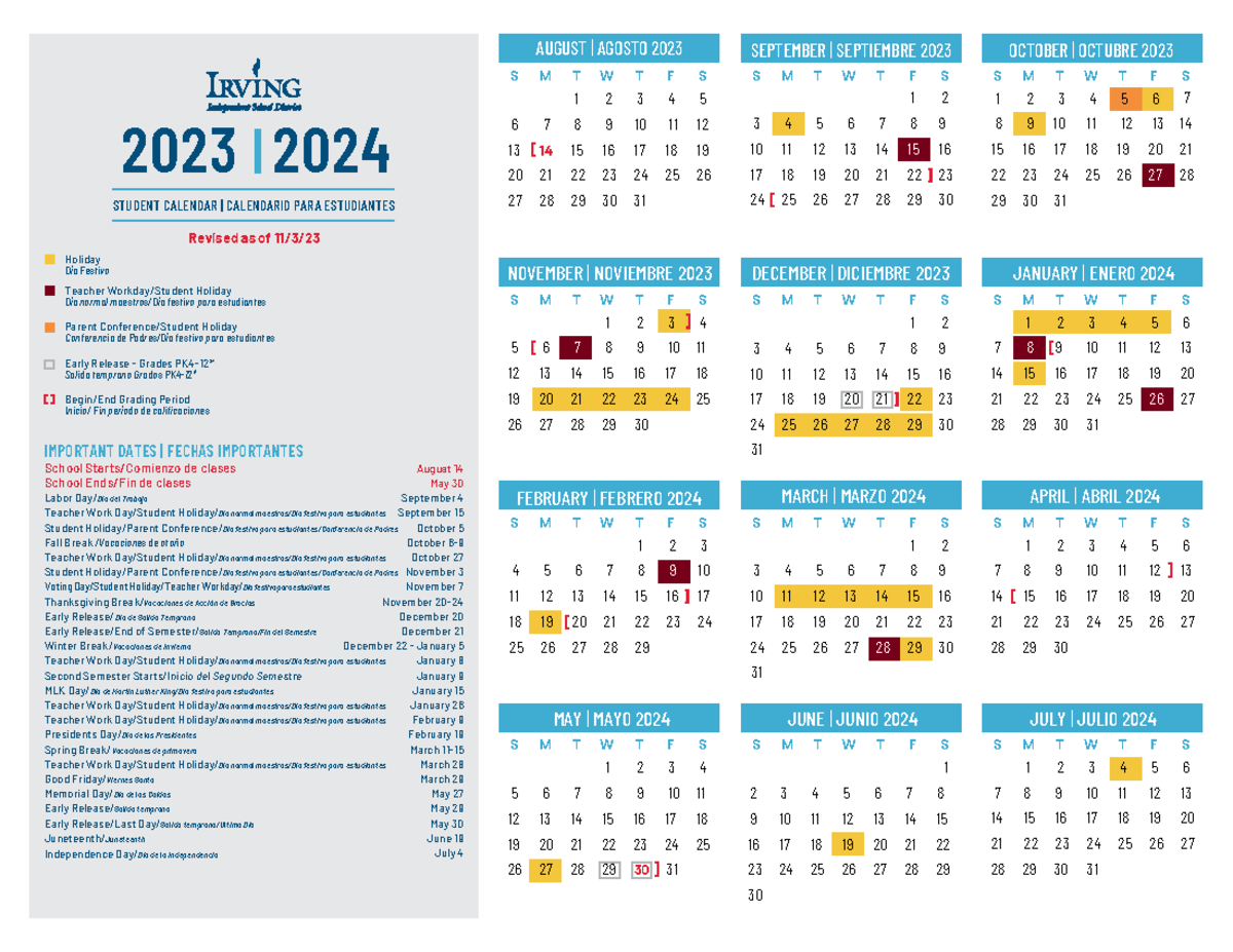 20232024 Calendar student - AUGUST | AGOSTO 2023 S M T W T F S OCTOBER ...