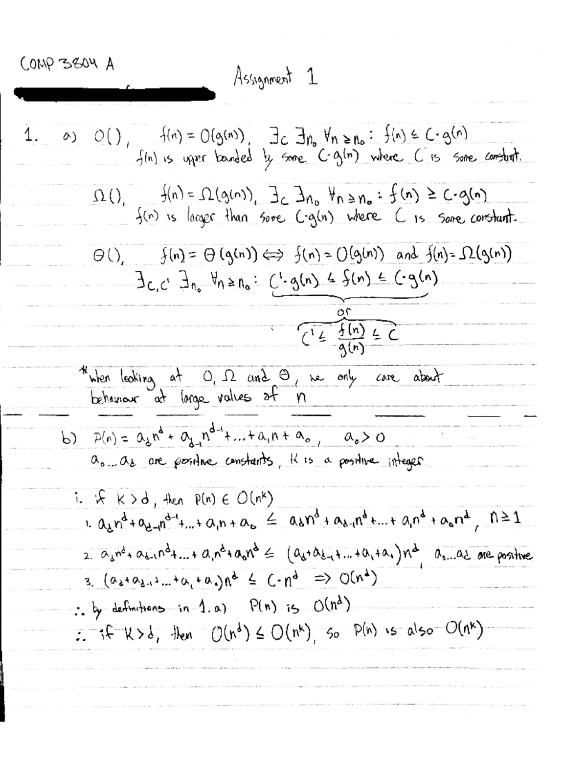 COMP3804 f21 A1.PDF - Some A1 Solutions - Comp 3804 - Studocu