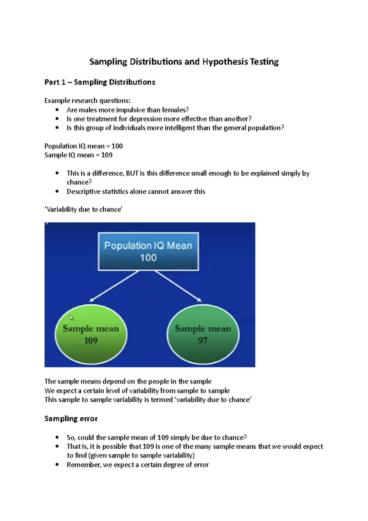 Week 3 - Sampling Distributions and Hypothesis Testing - Sampling ...