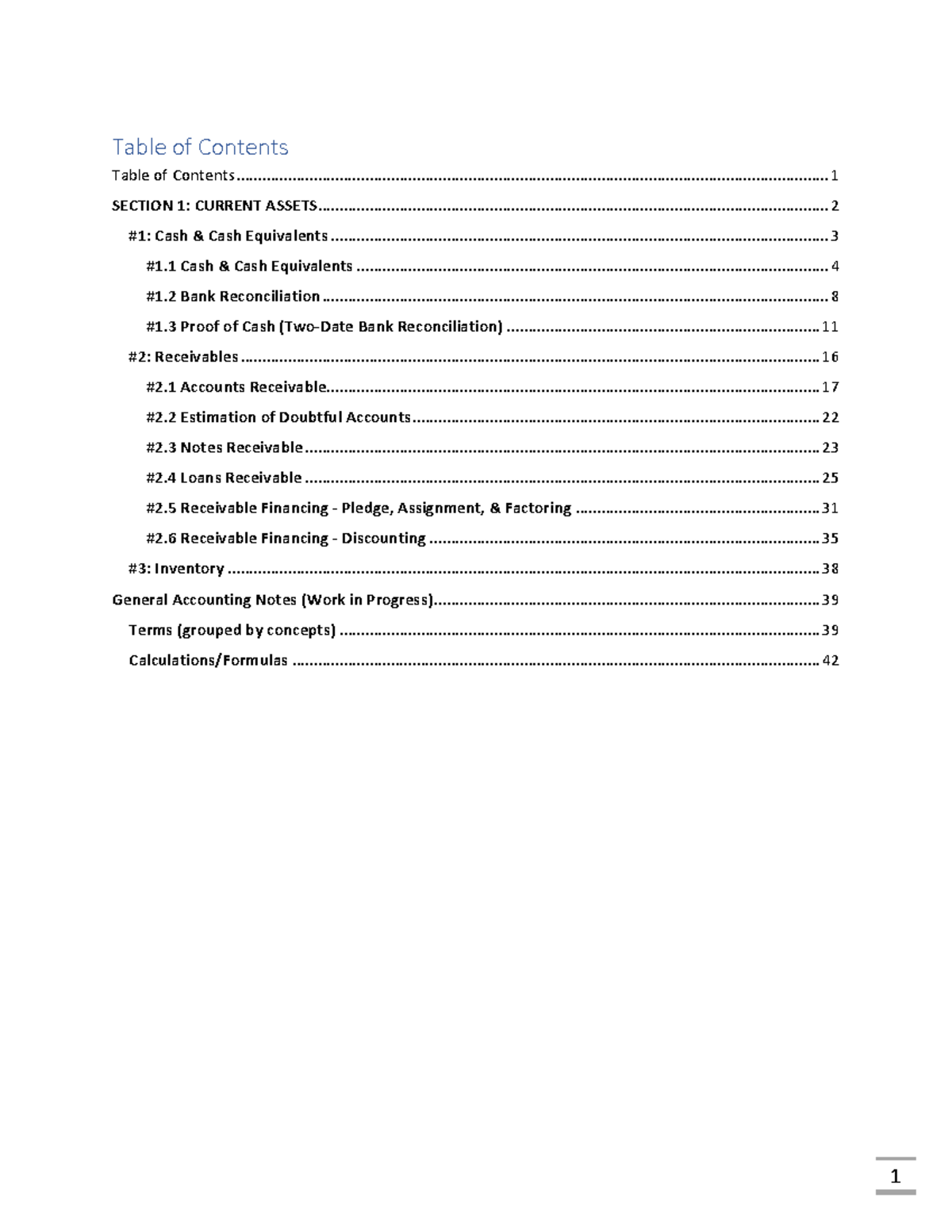 INTACC1 Cash to Receivables - Table of Contents Table of Contents Table ...