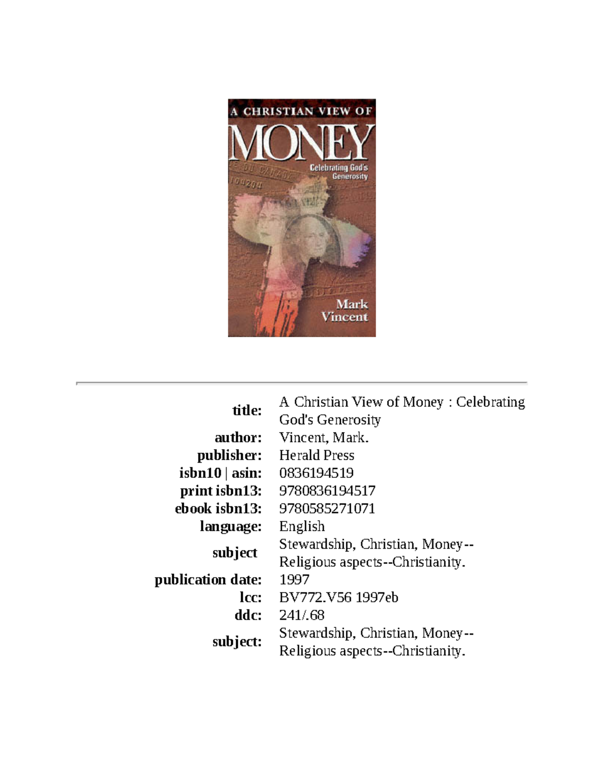 A Christian View of Money Celebrating Gods Generosity (Giving Project ...