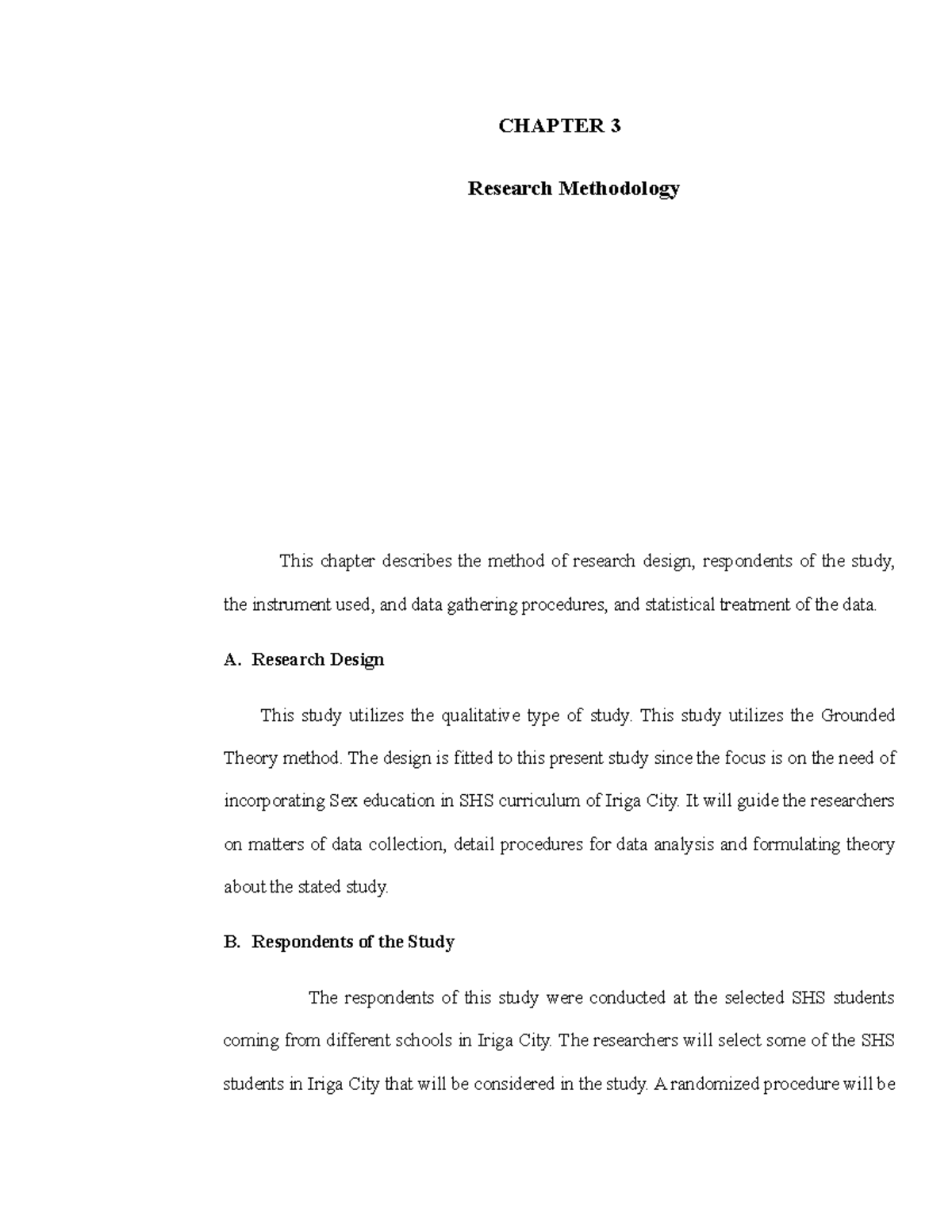 Research-Design-1 - SAMPLE - CHAPTER 3 Research Methodology This ...