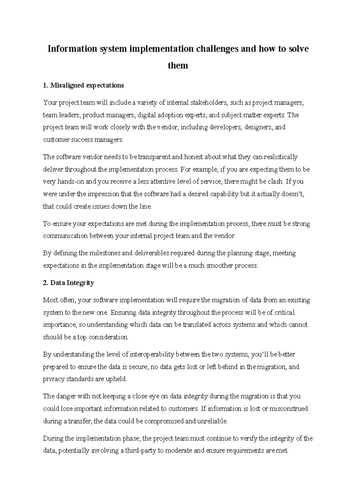 Information system implementation challenges and how to solve them ...