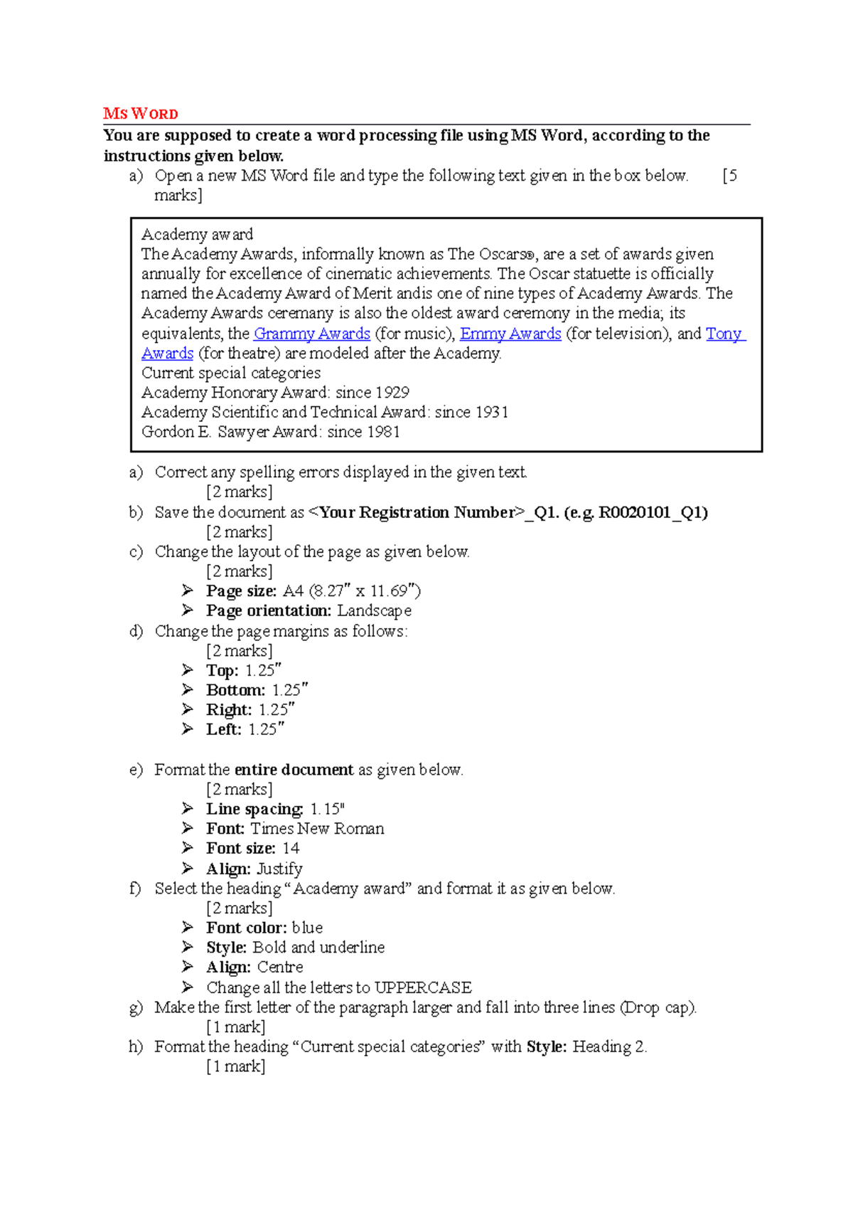Practical Assignment 1 MS WORD You Are Supposed To Create A Word
