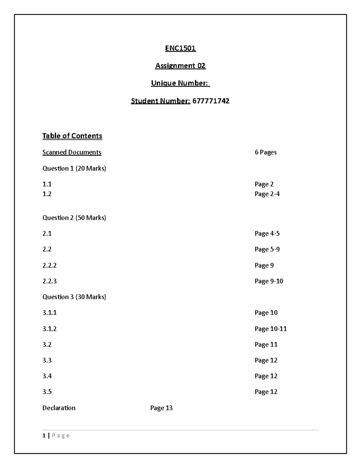 ENC1501 assignment 01 - Working with children - ENC Assignment 02 Unique Number: Student Number ...