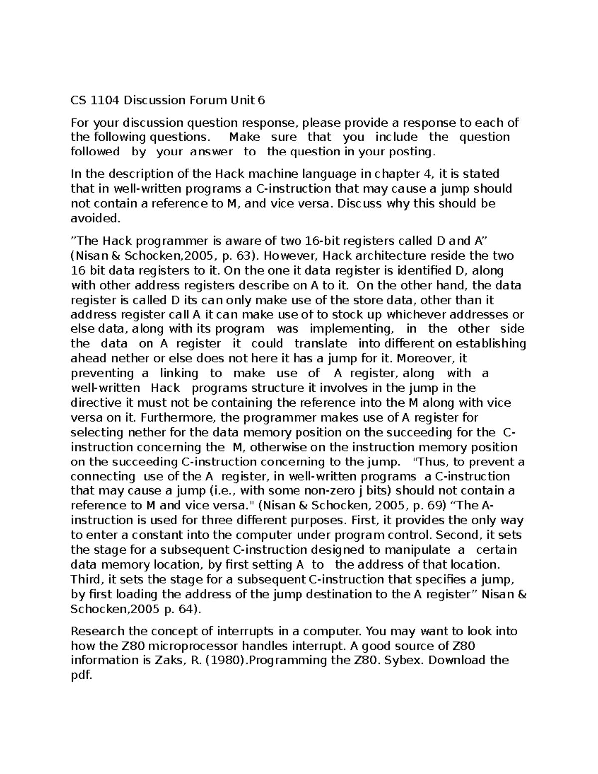 CS 1104 Discussion Forum Unit 6 - Make sure that you include the ...