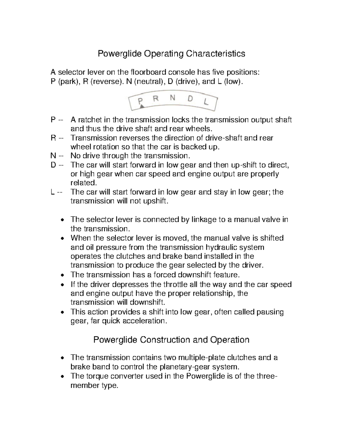 Automatic transmission Powerglide Operating Characteristics ...
