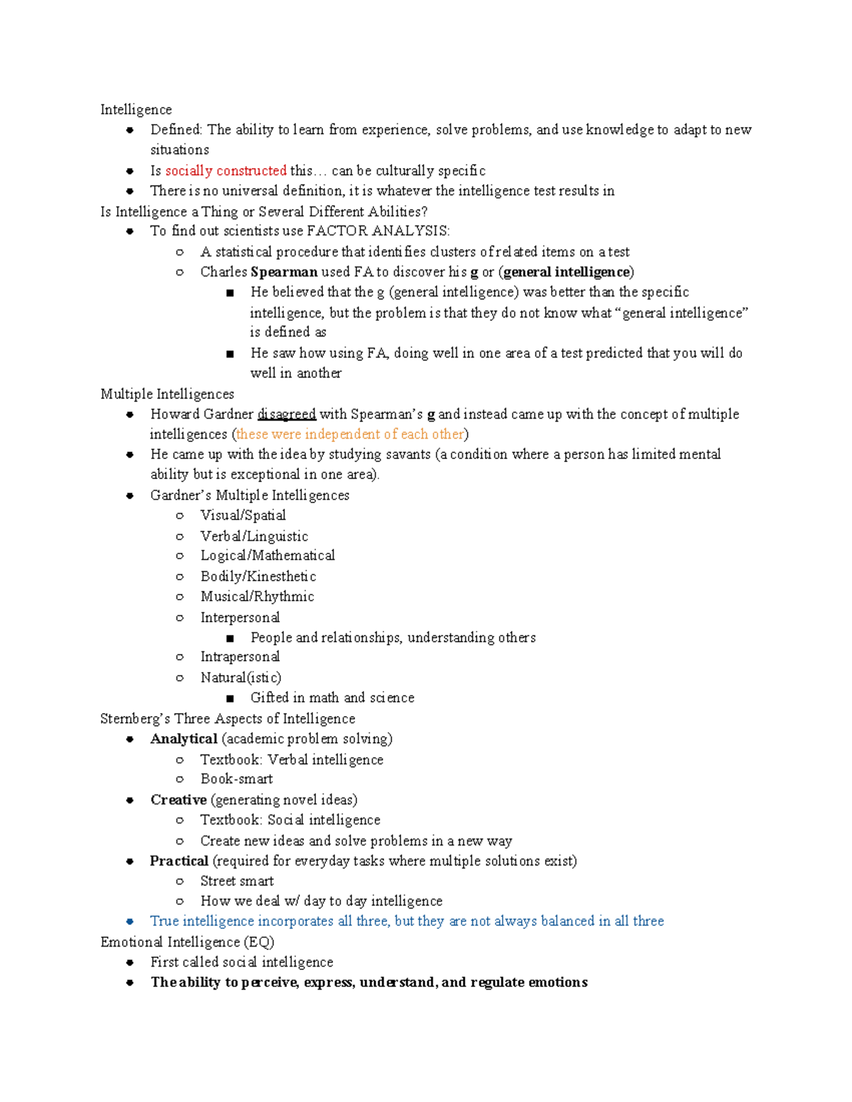 Unit 5 Intelligence - Intelligence Defined: The ability to learn from ...
