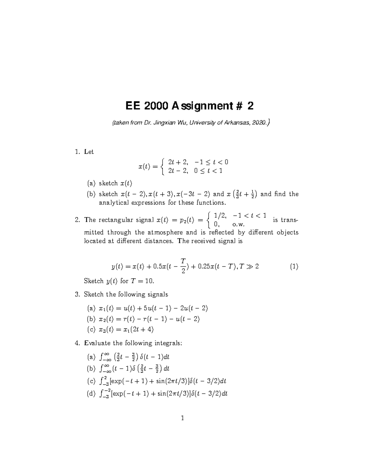 Assignment 2 - Bài tập tín hiệu hệ thống - ELEG 3124 Assignment # 2 Let ...