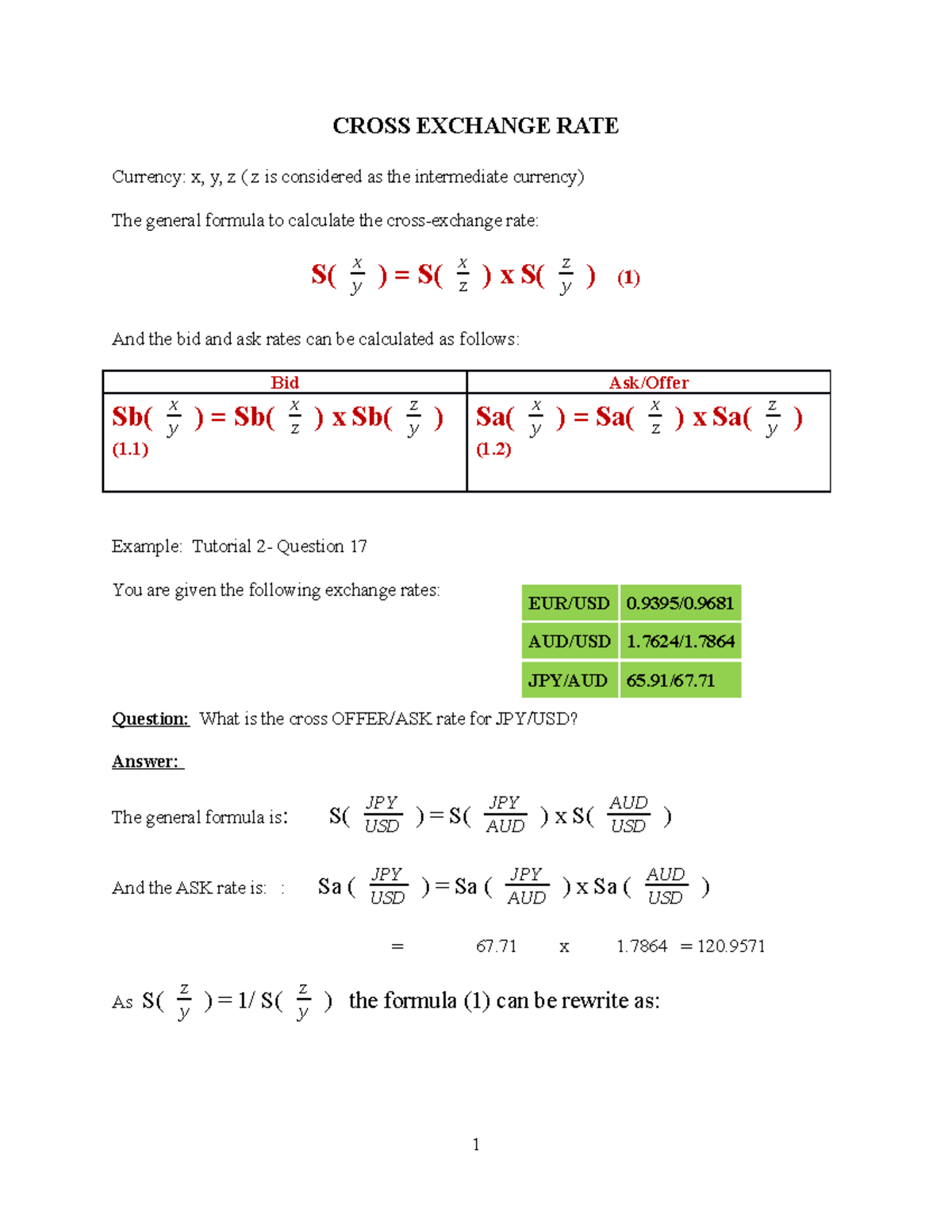 BAFI1018 - Cross exchange rate notes - CROSS EXCHANGE RATE Currency: x ...