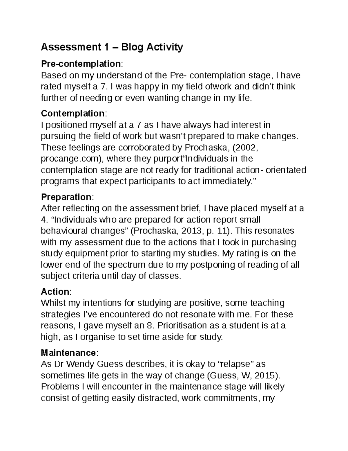 Assessment 1 BLOG Activity - Assessment 1 – Blog Activity Pre ...