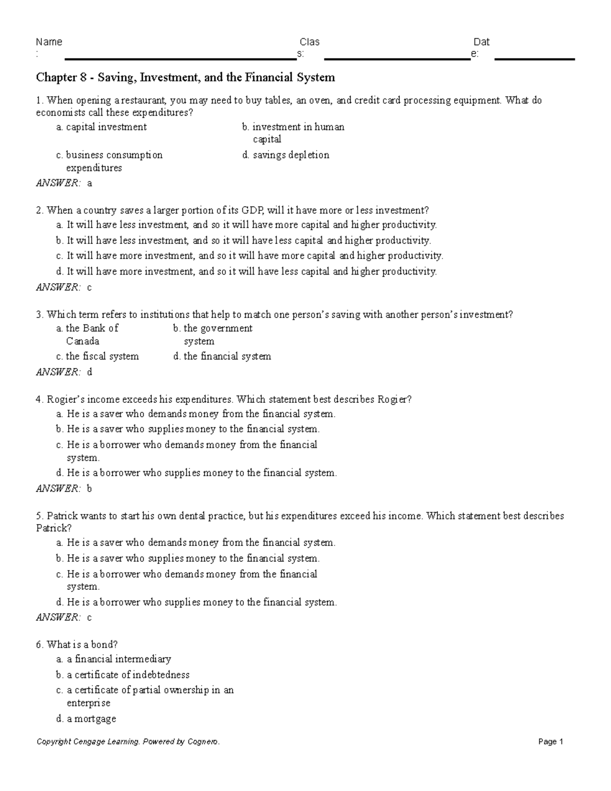 Chapter 8 Saving Investment and the Financial System - : s: e: Chapter ...