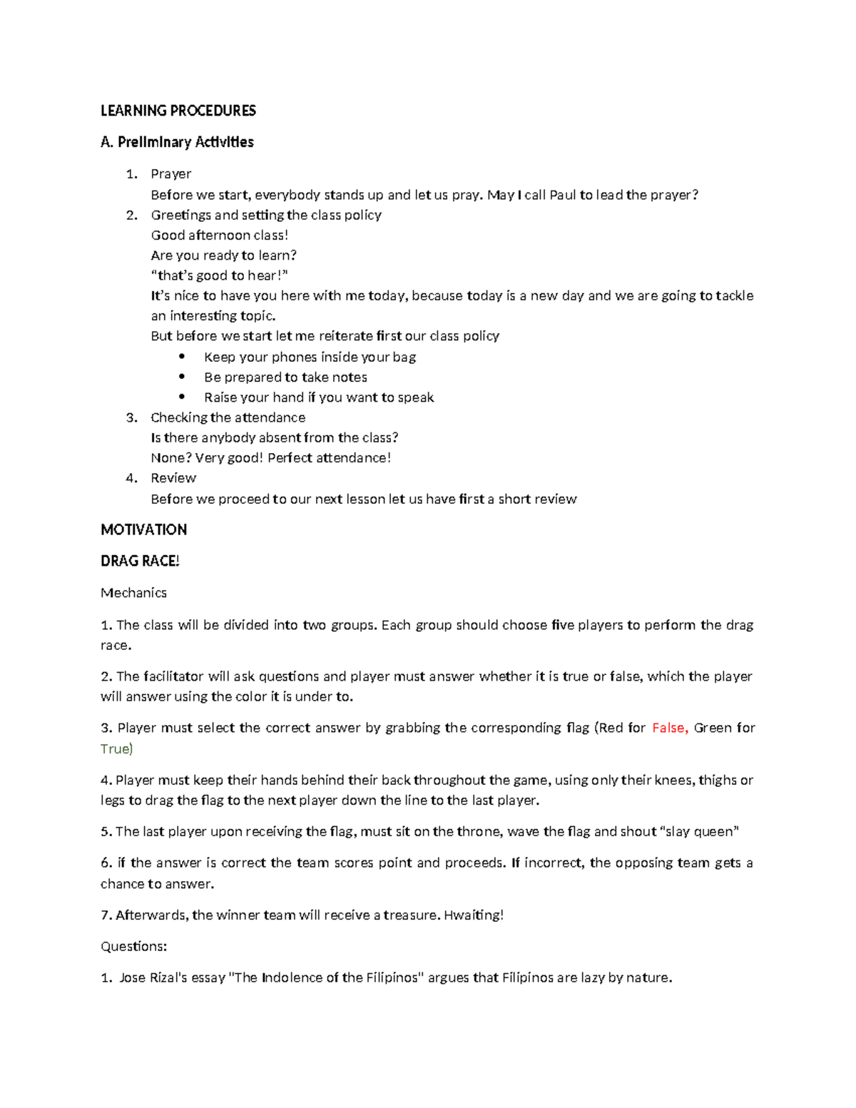LP - learning packet - LEARNING PROCEDURES A. Preliminary Activities 1 ...