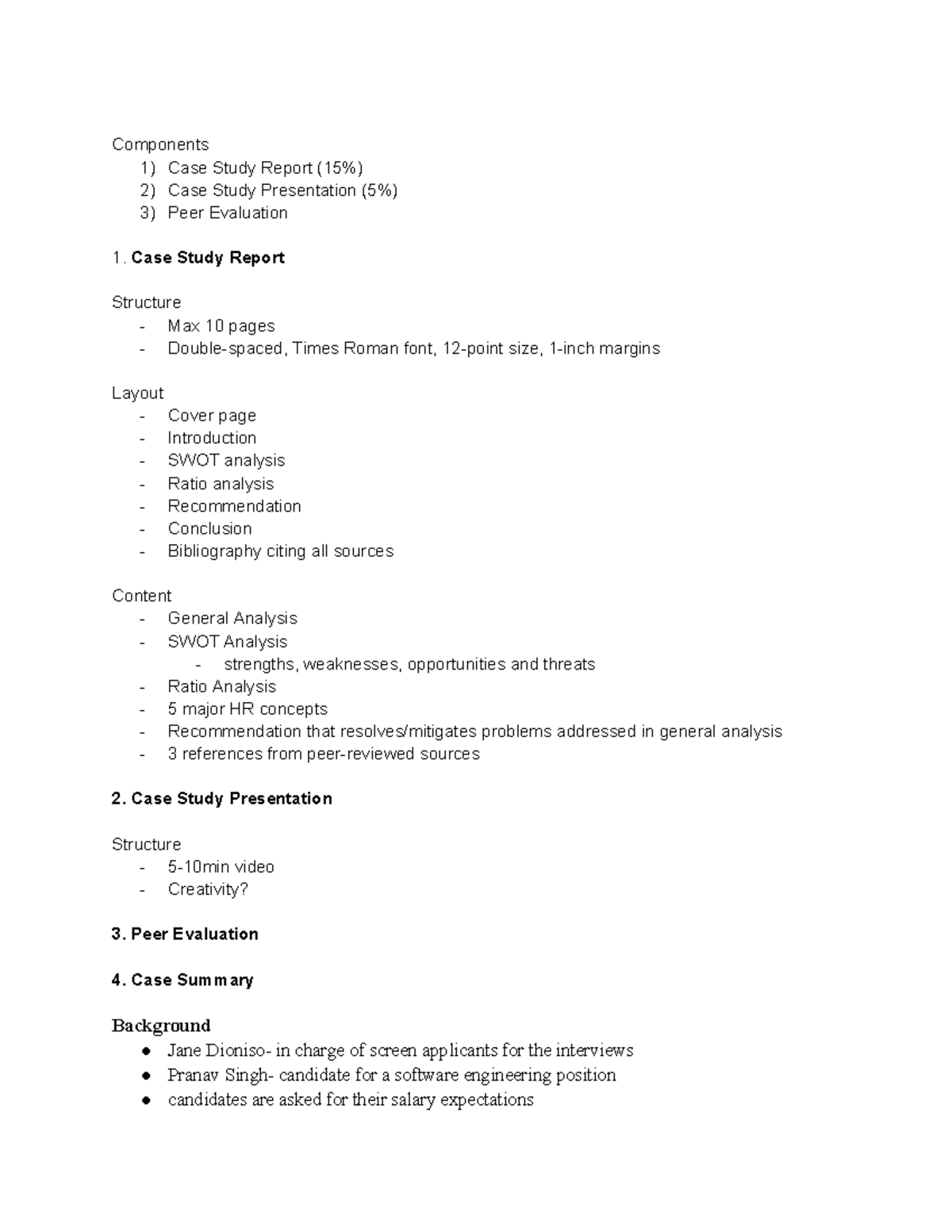 MHR Case Study - Components 1) Case Study Report (15%) 2) Case Study ...