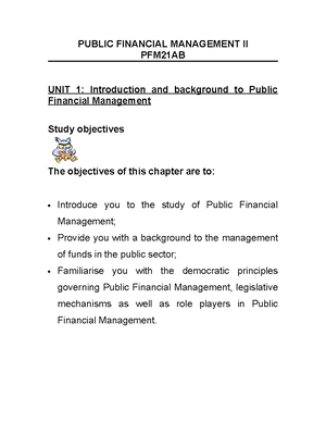Introduction To Public Financial Management - SOURCES: Erasmus, P. 2001 ...