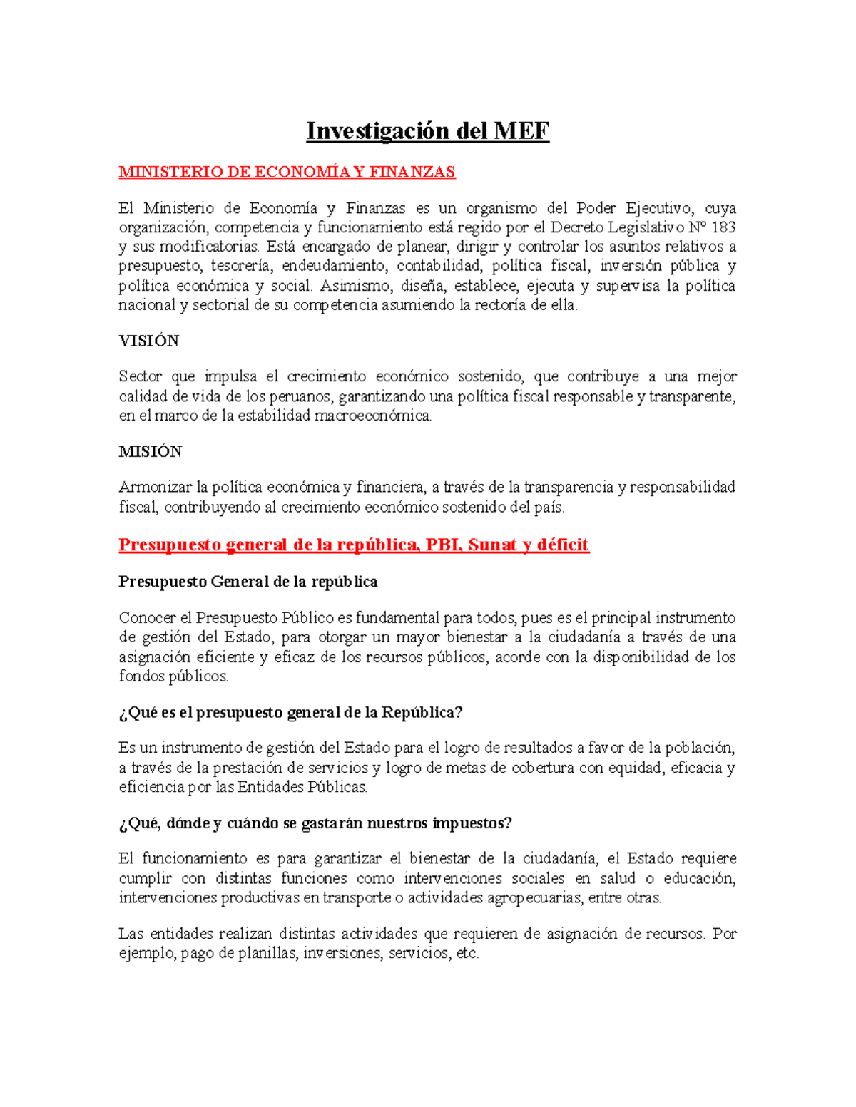 Investigación del MEF - Trabajo Eco - Investigación del MEF MINISTERIO ...
