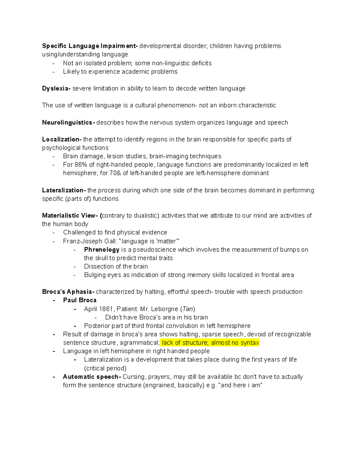 Specific Language Impairment - Leborgne ( Tan ) - Didn’t have Broca’s ...