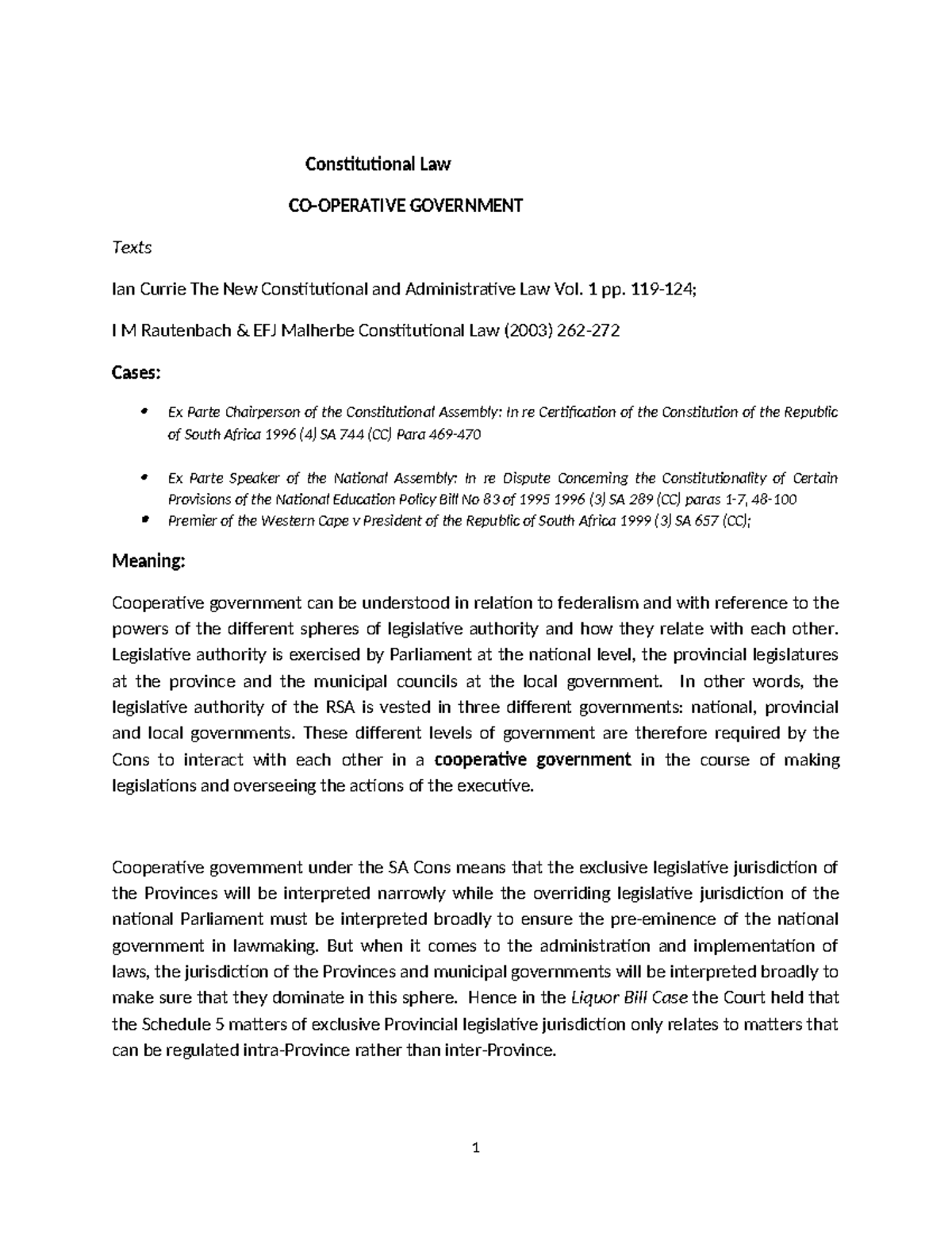 Cooperative Government - Constitutional Law CO-OPERATIVE GOVERNMENT ...