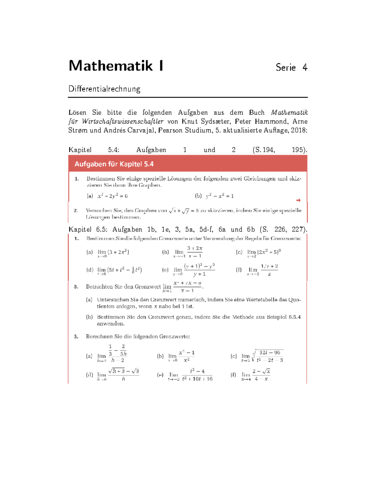 Math4 - übung - Mathematik I Serie 4 Differentialrechnung L ̈osen Sie ...