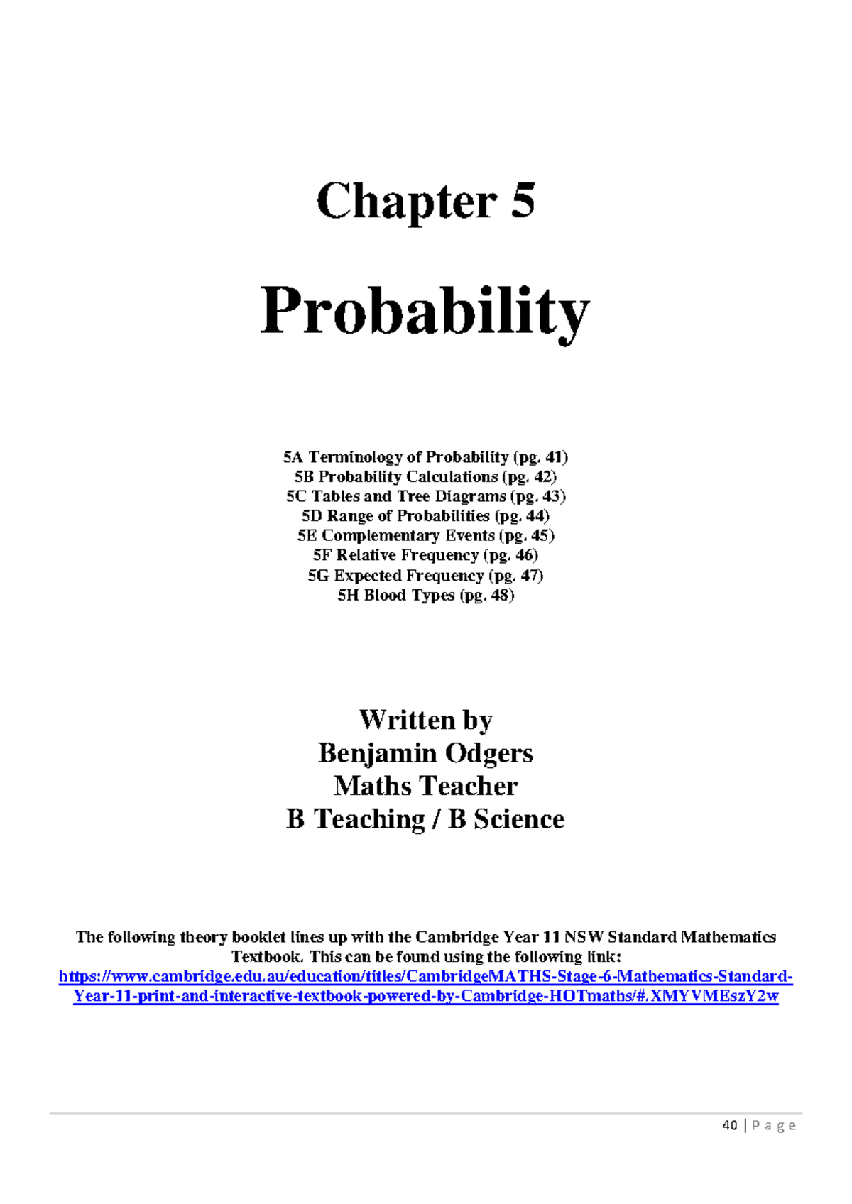 Chapter 5 Booklet v1 - Chapter 5 Probability 5A Terminology of ...