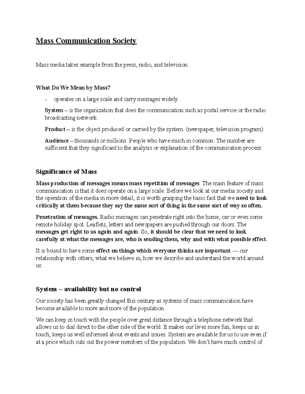 #12 Mass Com Society-R12 - Mass Communication Society Mass media takes ...