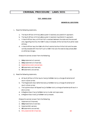 March test example of past paper questions - CRIMINAL PROCEDURE – LAWS ...