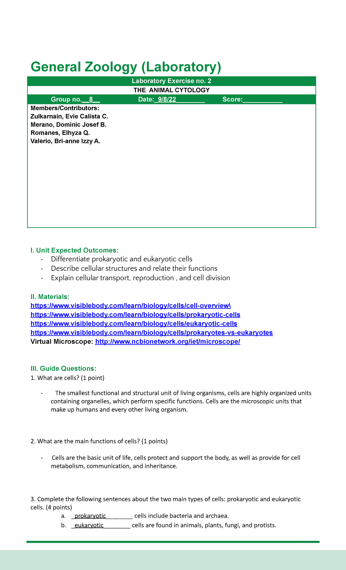 Merano Laboratory-Worksheet-2-The-Cell-Animal-Cytology - Psychology ...