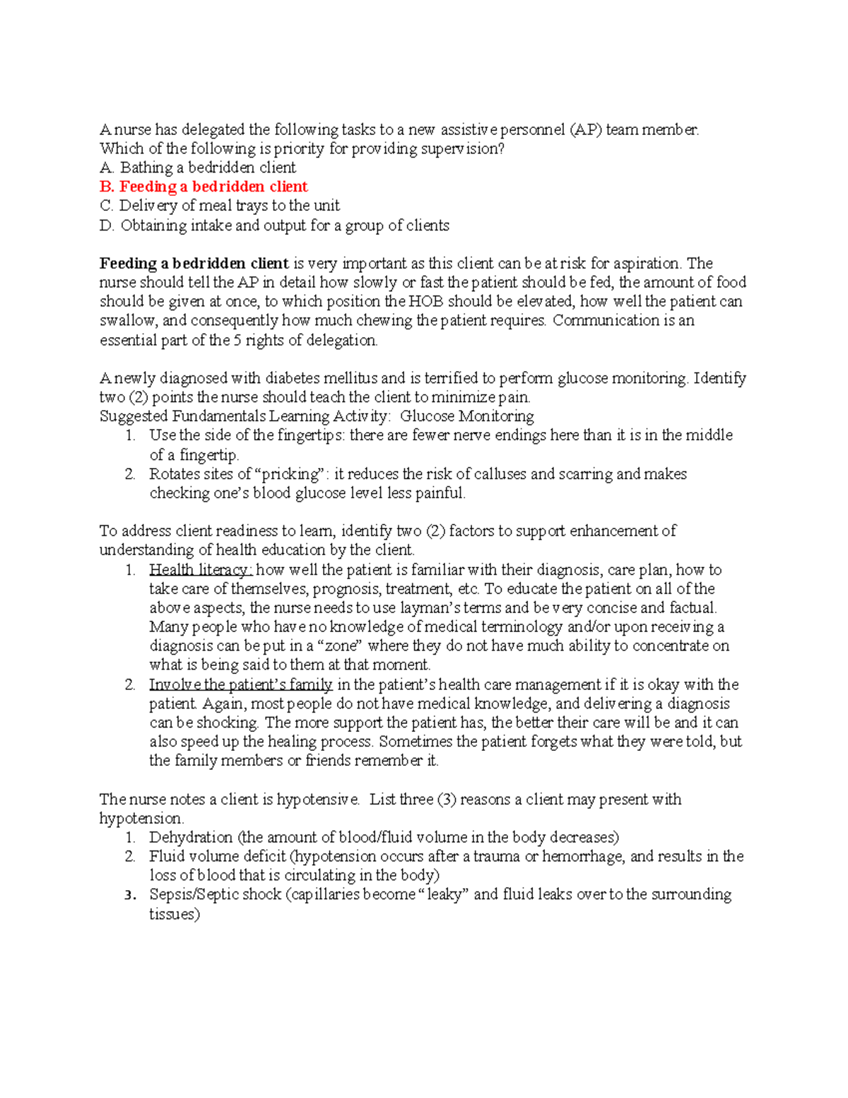 ATI Fundamentals Remediation (completed) - A nurse has delegated the ...