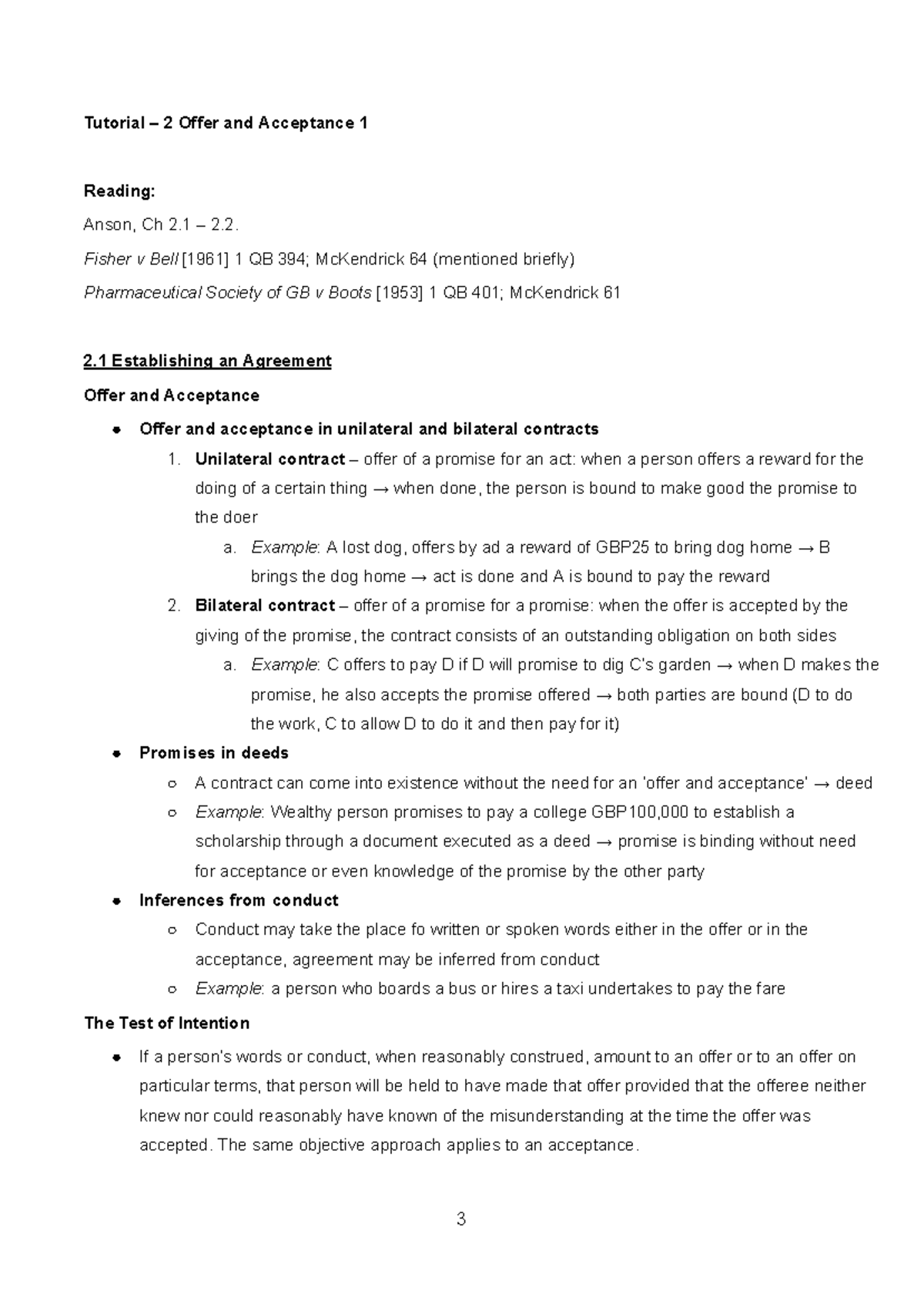 Offer and Acceptance Tutorial - Tutorial – 2 Offer and Acceptance 1 Reading: Anson, Ch 2 – 2 ...