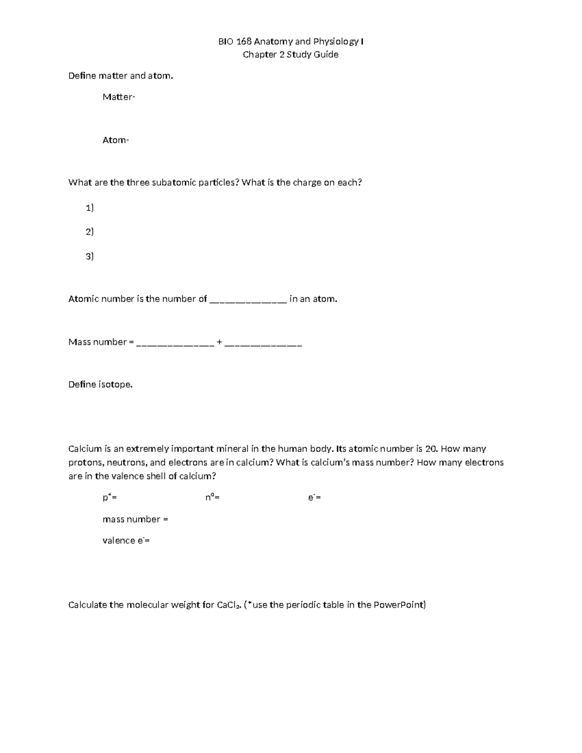 BIO 168 Chapter 2 Study Guide - BIO 168 Anatomy and Physiology I ...