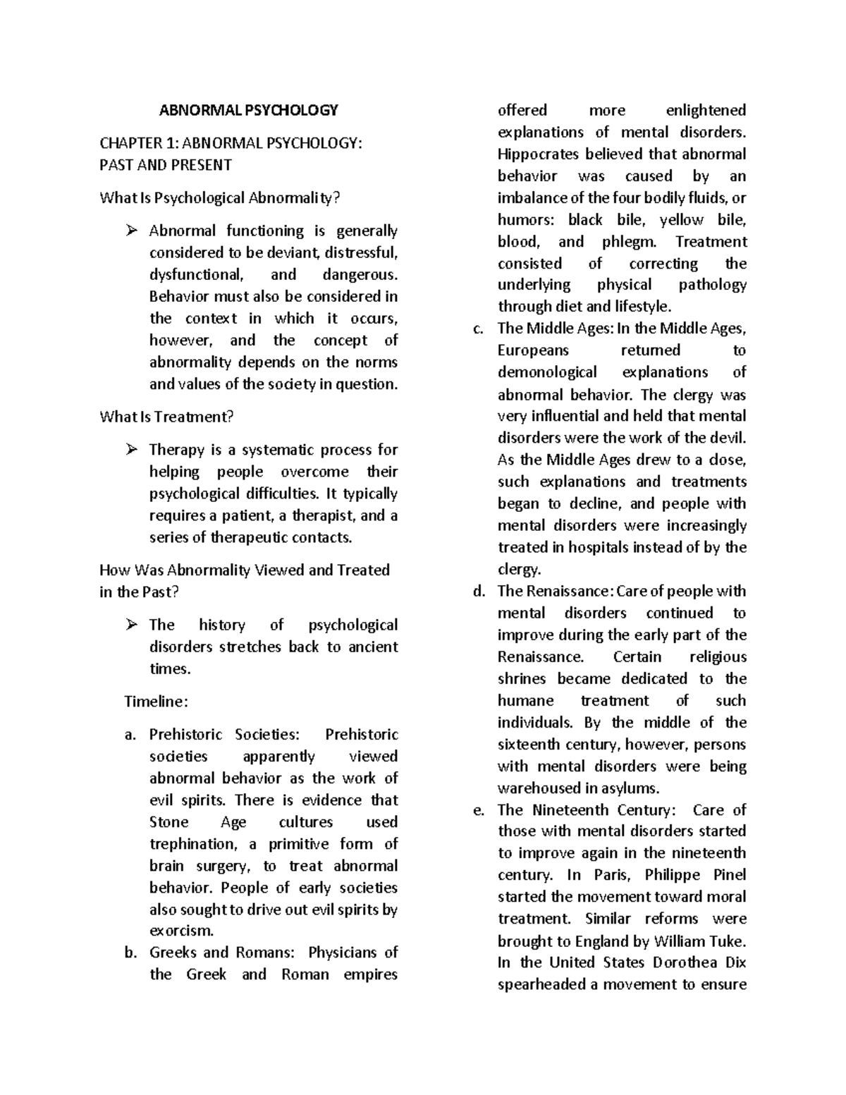 Abnormal Psychology summary - ABNORMAL PSYCHOLOGY CHAPTER 1: ABNORMAL ...