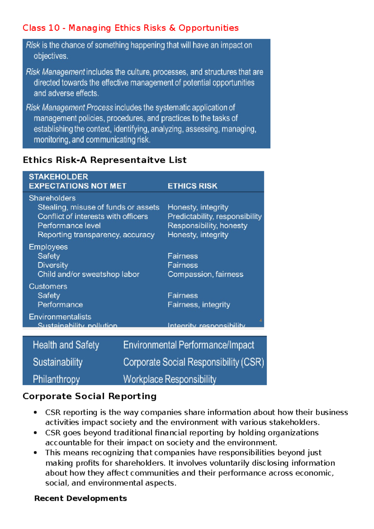 Class 10 - Managing Ethics Risks & Opportunities - Class 10 - Managing ...