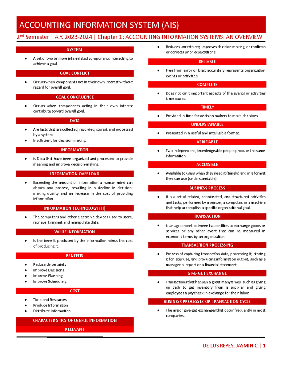 AIS Chapter 1 Reviewer - Learn about ais - ACCOUNTING INFORMATION SYSTEM (AIS) 2 nd Semester | A ...