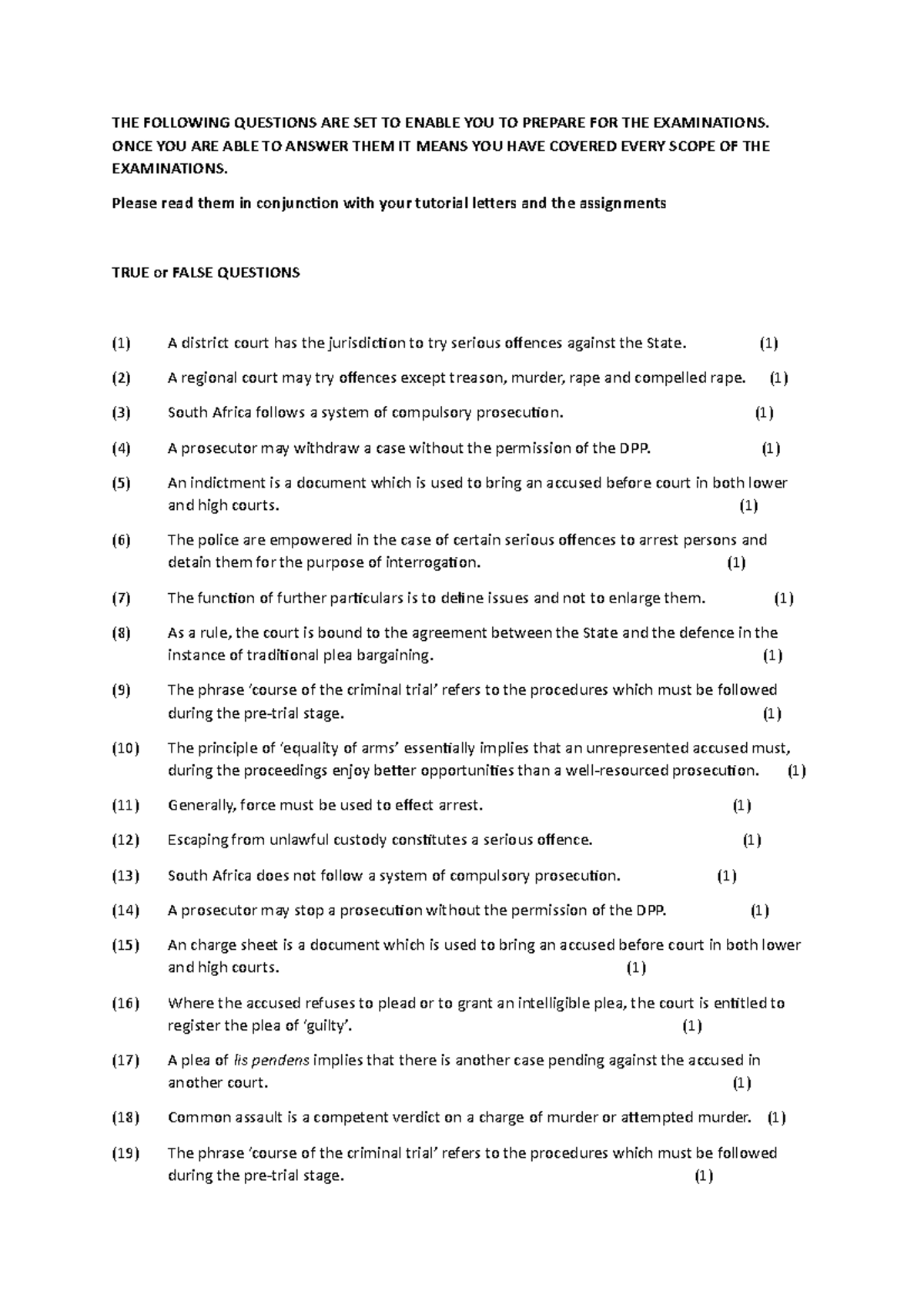 Possible examinations questions 2019 2nd semester - THE FOLLOWING ...