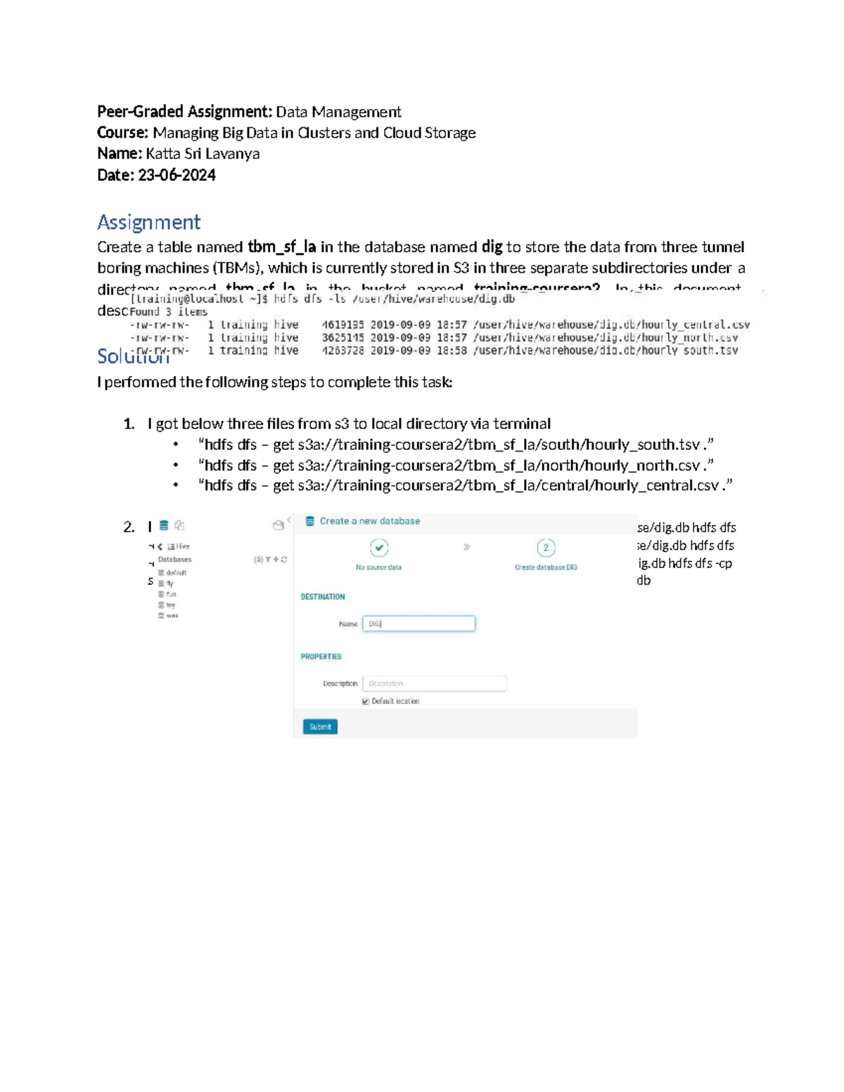 SP03 - Create a database and create tables using Impala or Hive engines - Peer-Graded Assignment ...