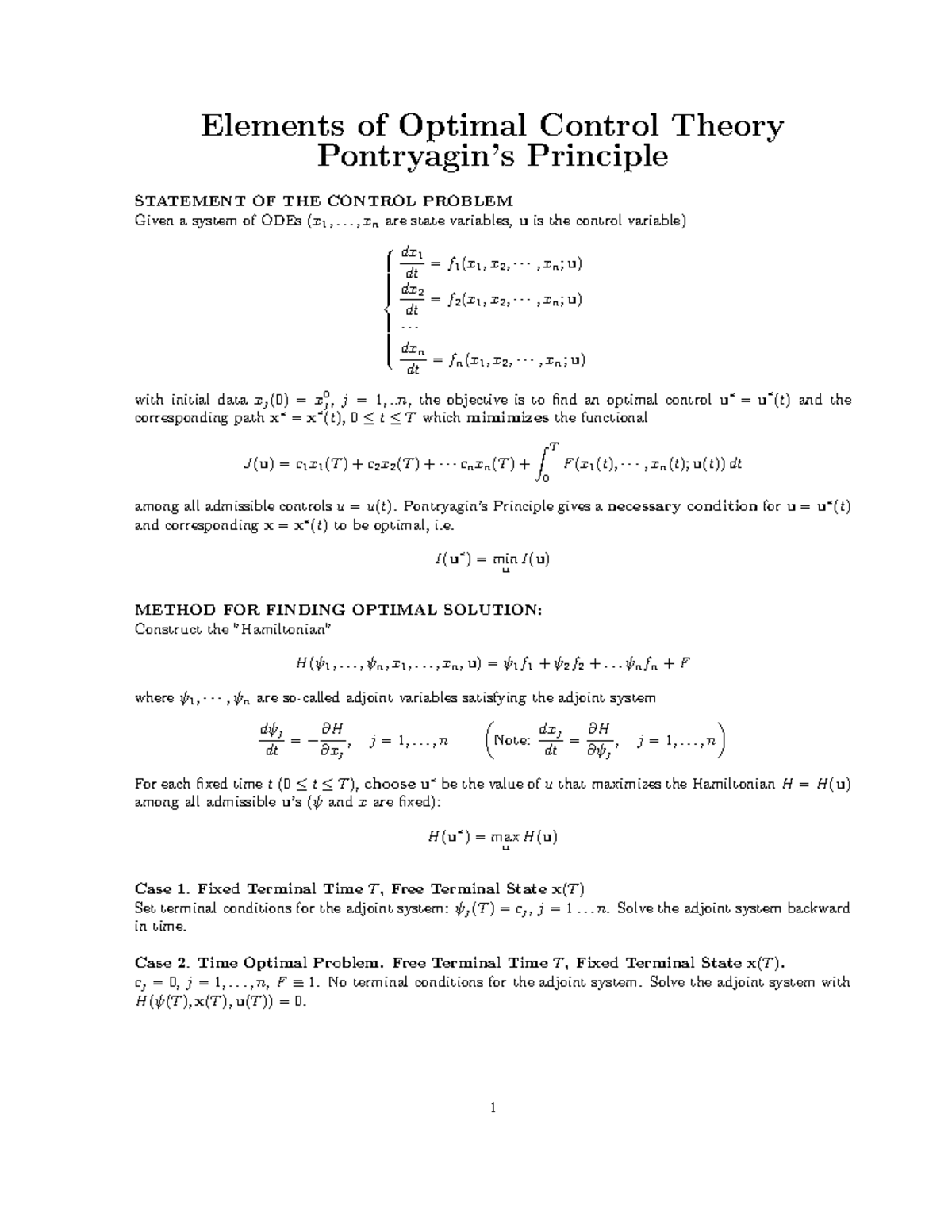 Pontryagin Max Principle - Elements of Optimal Control Theory ...