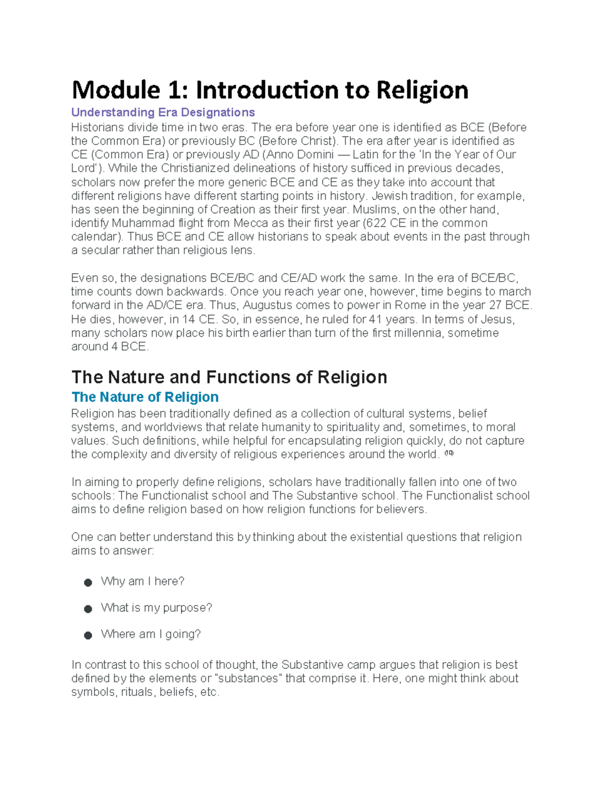 Module 1 - helpful - Module 1: Introduction to Religion Understanding ...
