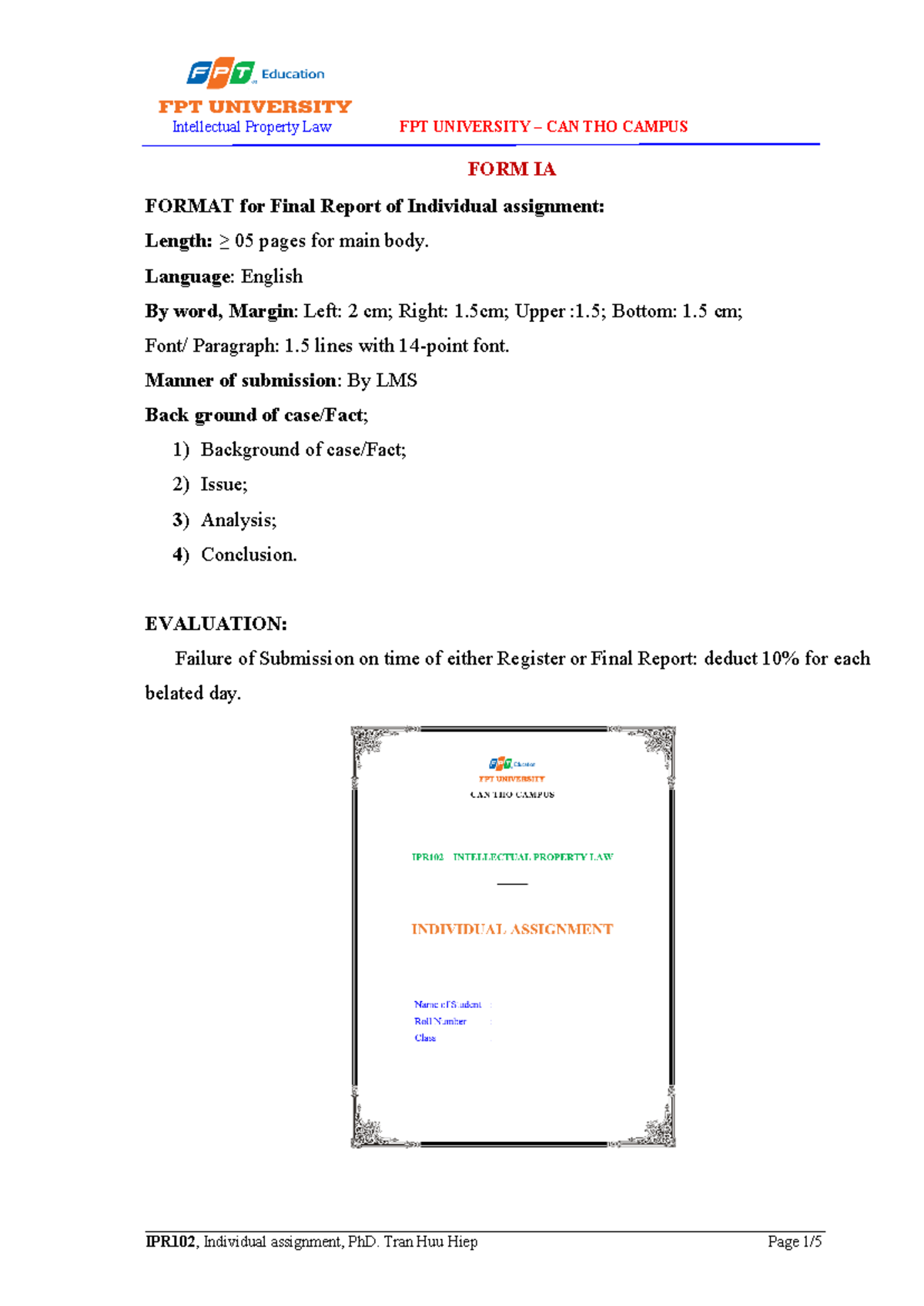 Form Topics IA - IA TOPIC - FORM IA FORMAT for Final Report of ...