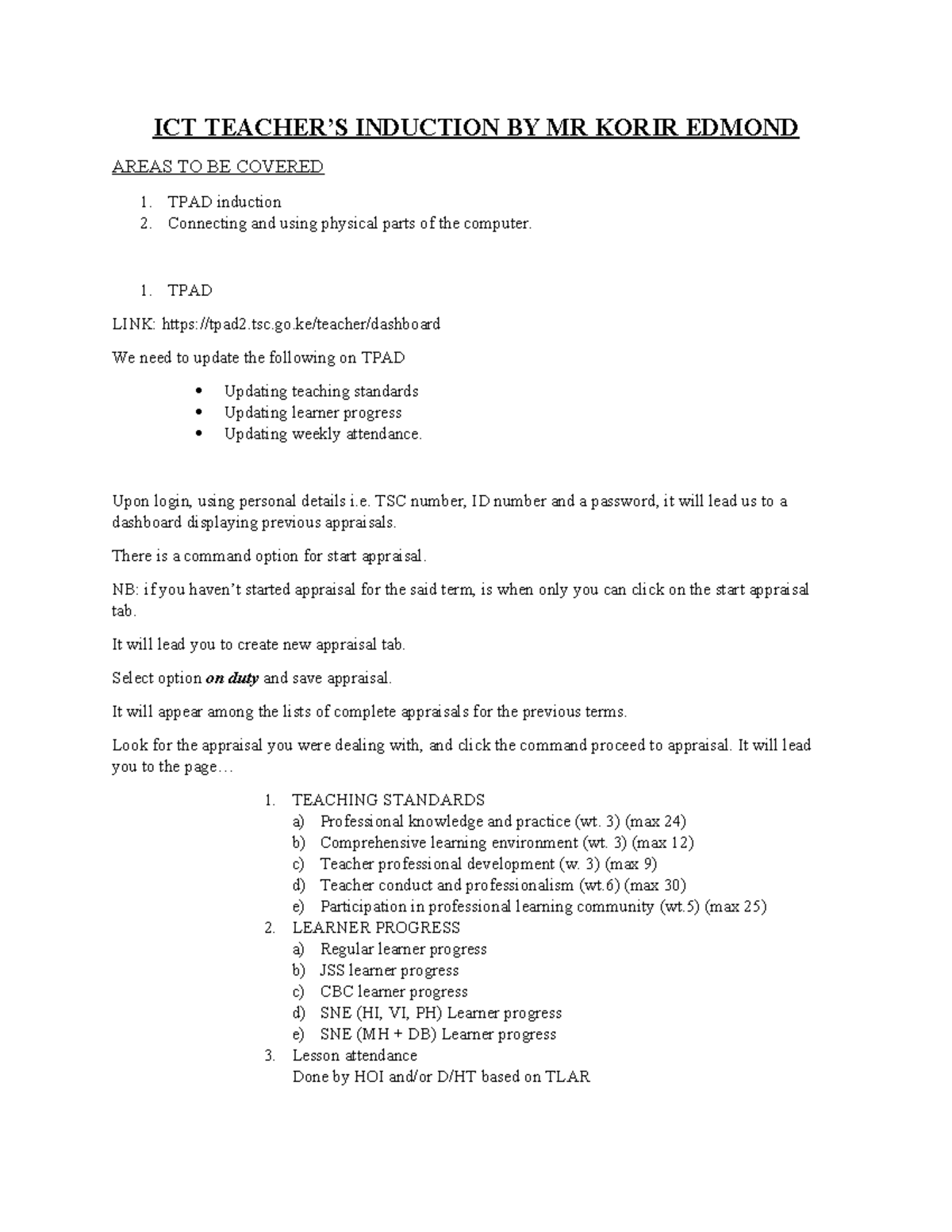 ICT Teachers Inductioin - ICT TEACHER’S INDUCTION BY MR KORIR EDMOND ...