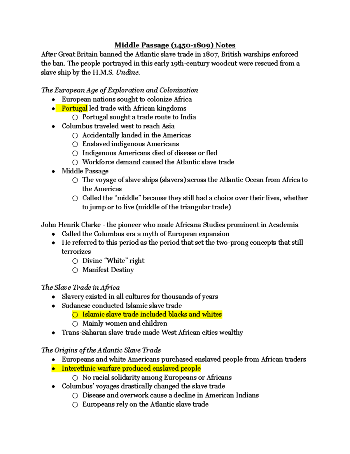 Middle Passage Notes - Middle Passage (1450-1809) Notes After Great ...