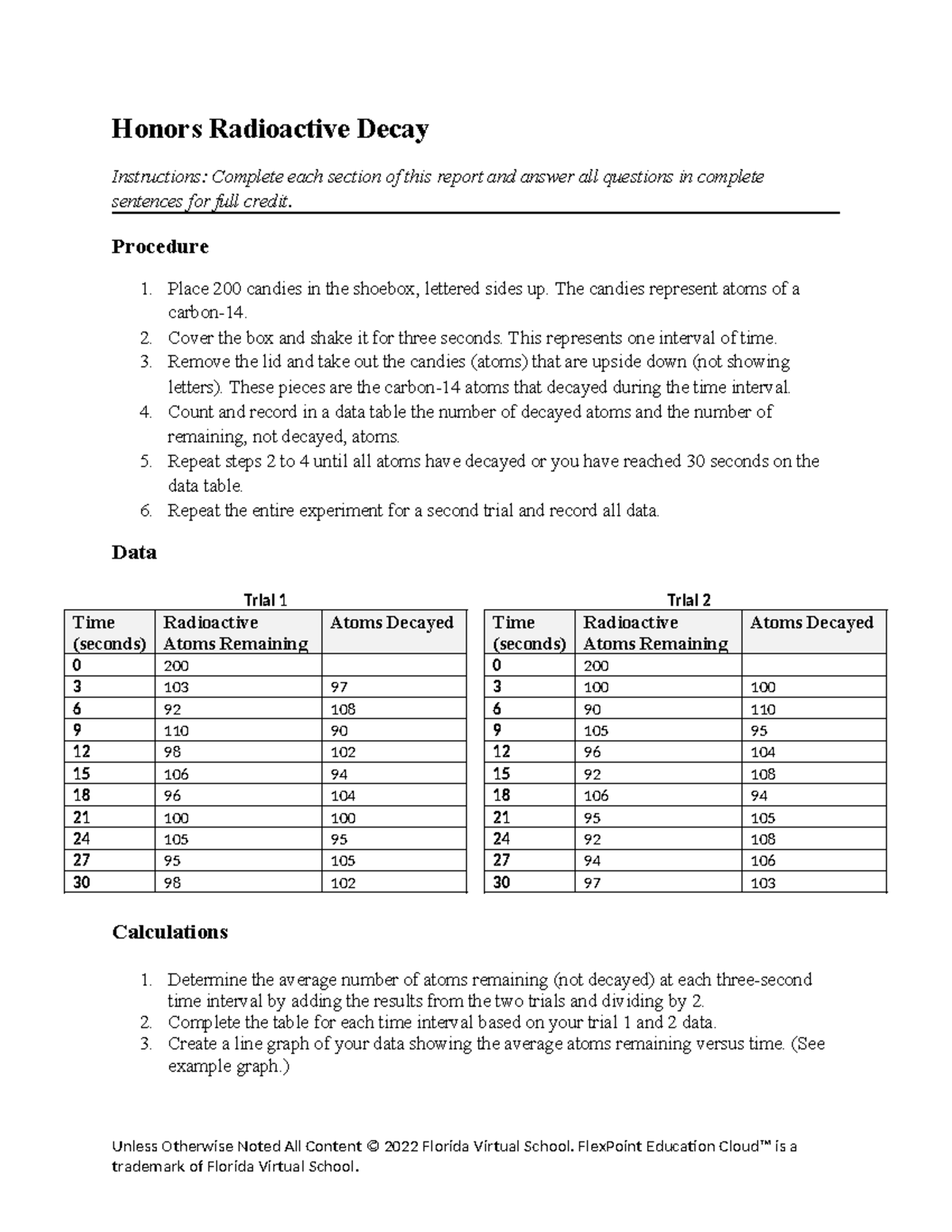 Honors radioactive decay worksheet - Honors Radioactive Decay Instructions: Complete each ...
