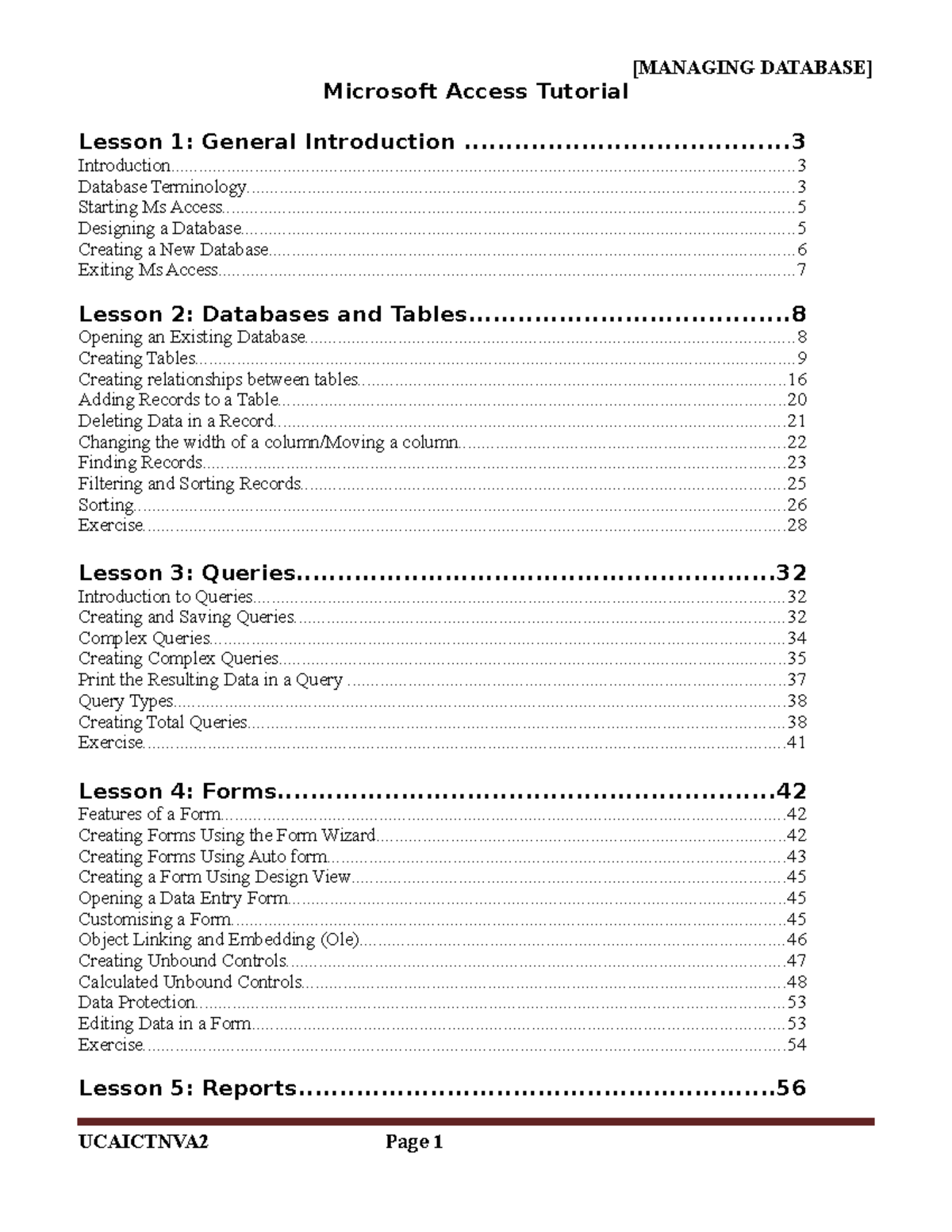 MS Access Manual - Microsoft Access Tutorial Lesson 1: General ...