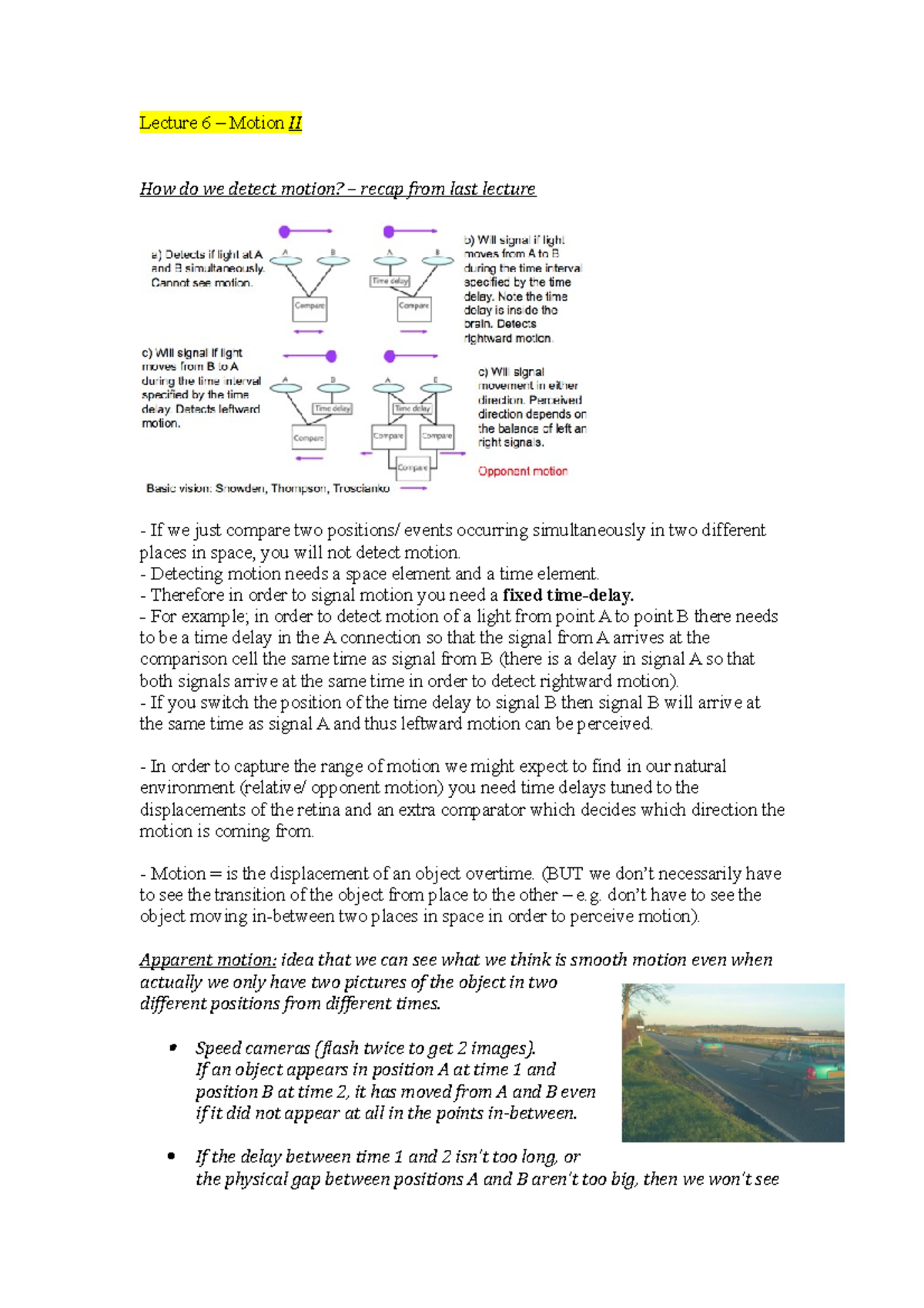 Lecture 6 - visual perception - Lecture 6 Motion II How do we detect ...