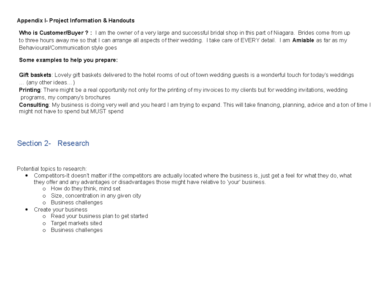 Appendix I For Group Project - Appendix I- Project Information ...