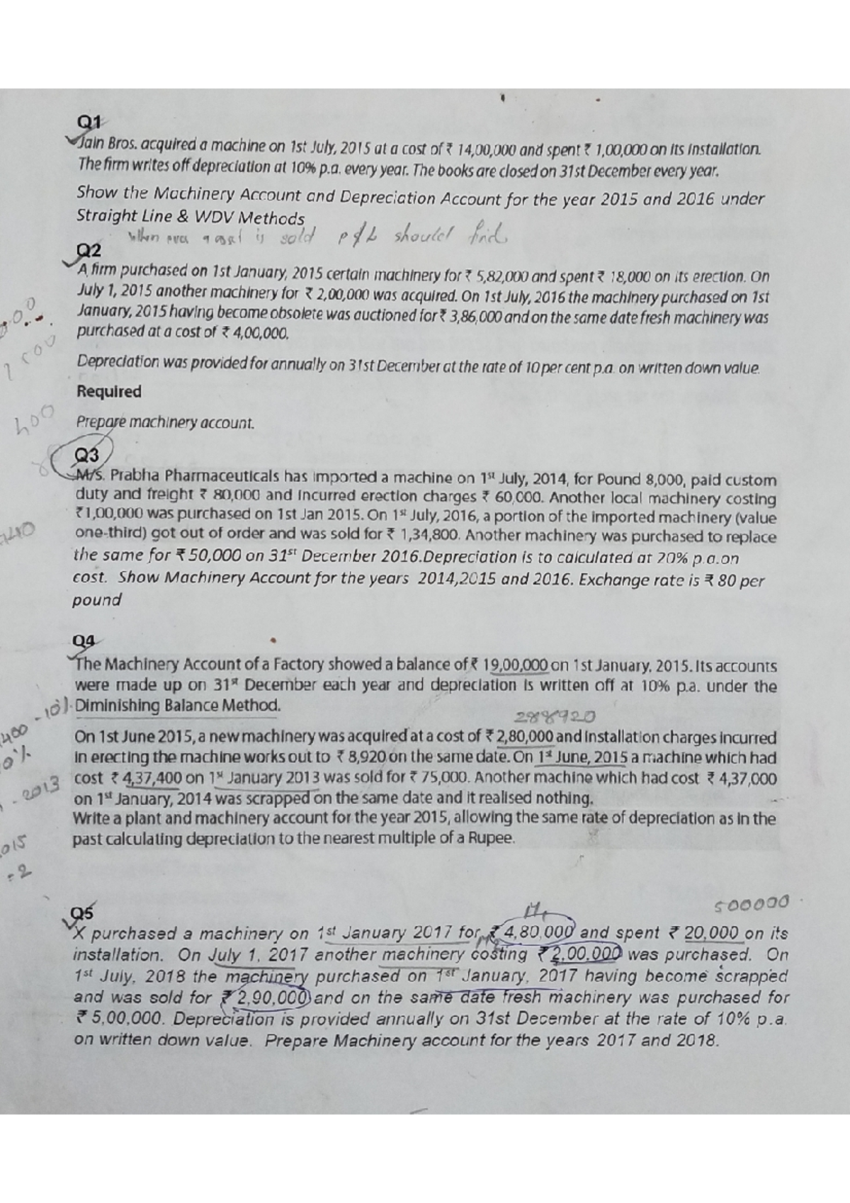 Depreciation practical questions. Accounting - B.com finance and ...